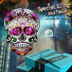 Fonmy Kinetic 3D Metal Garden Wind Spinner Quality Hanging Ornament for Home and Garden 12inch Mandala Daisy Sugar Skull Wind Spinners
