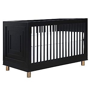 Evolur Loft Art Deco 3-In-1 Convertible Crib In Black, Greenguard Gold Certified, 3 Mattress Height Settings, Features Rounded Spindles, Converts To Toddler Bed & Daybed