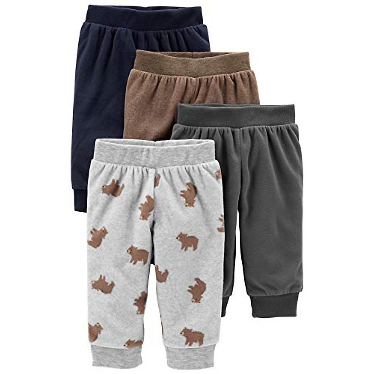 Simple Joys by Carter's Baby 4-Pack Fleece Pants, Brown/Dark Grey/Light Grey Bear Print/Navy, 6-9 Months