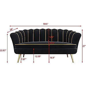 Loveseat Couch, Modern Velvet Sofa Accent Upholstered Settee, 2 Seater Small Loveseat for Small Spaces, Office, Bedroom, Living Room (Black)