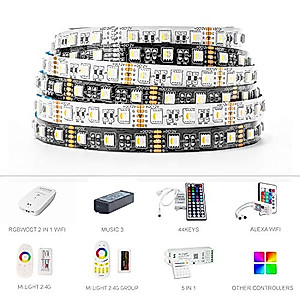 BTF-LIGHTING 5050 RGBW RGB+Cool White(6000K-7000K) 4 Colors in 1 LED 5m 16.4ft 60LEDs/m Multi-Colored LED Tape Lights IP30 Non-Waterproof Black 12mm PCB DC24V for Bedroom Kitchen Home Decoration