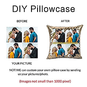 Custom Sequin Pillow Personalized Multiple Picture Mermaid Sequin Pillow Gift for Her Gift for Mom Customized Pillow Magic Sequin Pillow Personalized Gifts (Champagne/White, with Insert,15.7"x15.7")