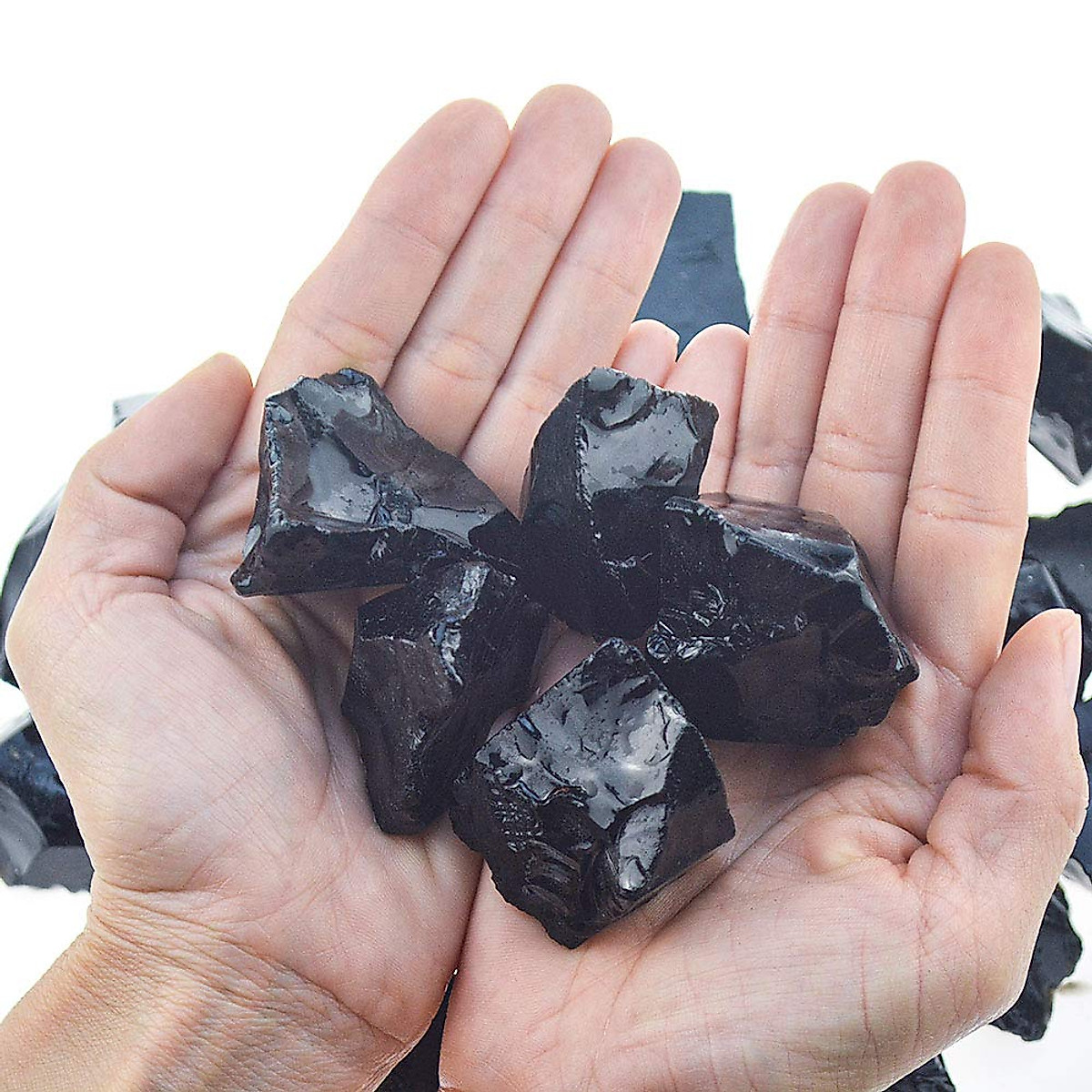 1lb Bulk Raw Black Obsidian Stones - Large 1" Natural Rough Stones for Tumbling, Cabbing, Fountain Rocks, Decoration, Polishing, Wire Wrapping, Wicca & Reiki