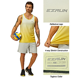 EZRUN Men's Quick Dry Workout Tank Top Swim Beach Shirts for Gym Athletic Running Muscle Sleeveless Shirts(YellowGradient,l)