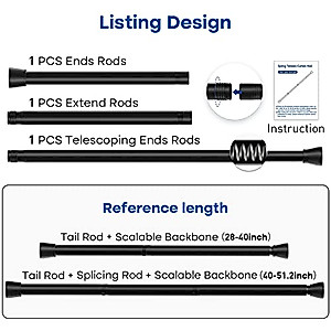Black Tension Curtain Rod for Windows 28 to 48 Inch,Spring Shower Curtain Rods No Drilling Expandable Tension Rod Adjustable Curtain Rods Pressure Spring Curtain Rod for Bathroom,Kitchen