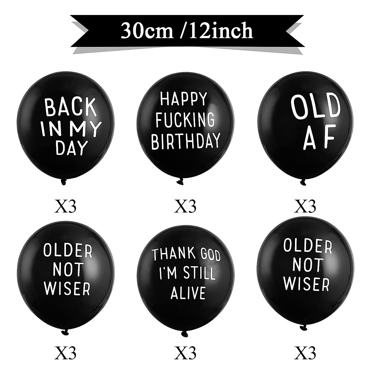 SUNBEAUTY 18PCS Abusive Balloons Funny Old Age Birthday Balloons Offensive Balloons Different Phrases for Men's Birthday Decoration