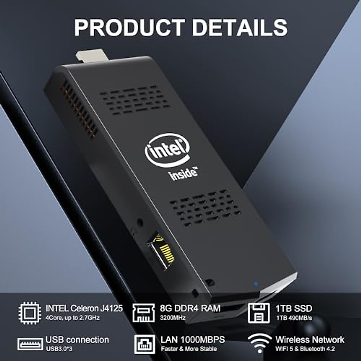 AIOEXPC Mini PC Stick Intel Celeron J4125 Windows 11 Pro 8GB DDR4 1TB SSD Compute Stick Support 4K HD, Gigabit Ethernet, 2.4G+5.0G Dual Band Wi-Fi, USB 3.0 Port, Bluetooh 4.2