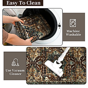 LUXLOOM Washable Rugs 9x12 Rug for Bedroom Vintage Living Room Rugs Bohemian Medallion Rug Boho Large Area Rug Non Slip Throw Rugs Stain Resistant Carpet for Office Dining Room 9'x12' Brown/Green