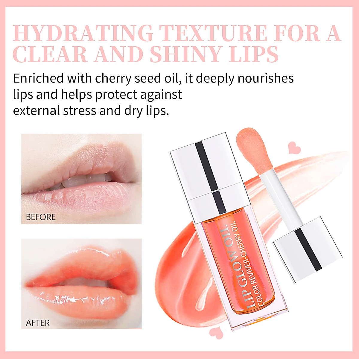 NewBang 2pcs Hydrating Lip Glow Oil Set Tinted Plumping Lip Care Gloss Balm Big Applicator Clear Transparent Toot Nourishing Non-sticky Moisturizing Glitter Shine Primer for Dry Lip Pink&Rosewood