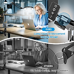 LED Magnifying Lamp with Clamp, 10X Real Glass Lens, 3 Color Modes and Stepless Dimmable Magnifier Desk Lamp,Adjustable Swivel Arm Lighted Magnifying Glass for Repair Craft Close Work-Black