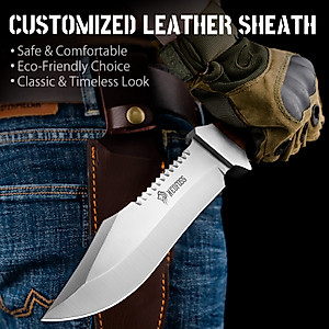 NedFoss JUNGLE KING Hunting Knife with Sheath, 13" Full Tang Knife Fixed Blade Camping Knife, 7" Large Blade Bushcraft Knife Survival Knife with Rosewood Handle, Outdoor Gifts for Men Women