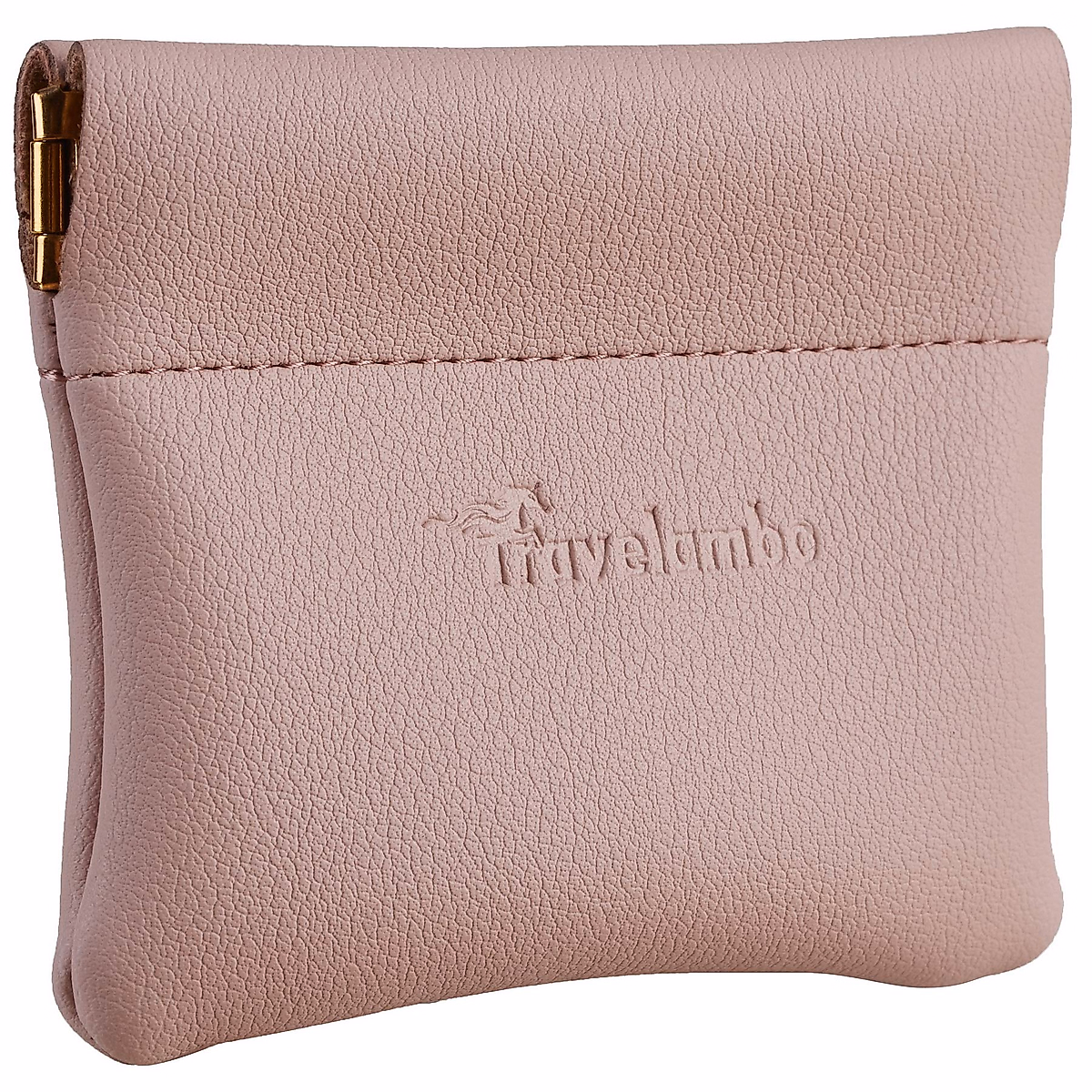 Travelambo Leather Squeeze Coin Purse Pouch Change Holder For Men & Women (Access Pink Champagne)