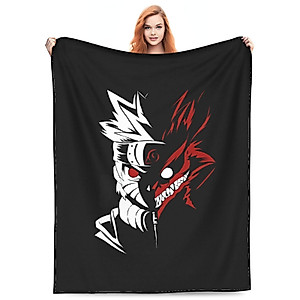 Cool Blanket for Men & Boys,Black Japanese Anime Blanket, Ultra-Soft Cozy Flannel Fleece Throw Blankets,Smooth Warm Fuzzy Plush Character Blankets for Sofa Bed Car,60 * 50in