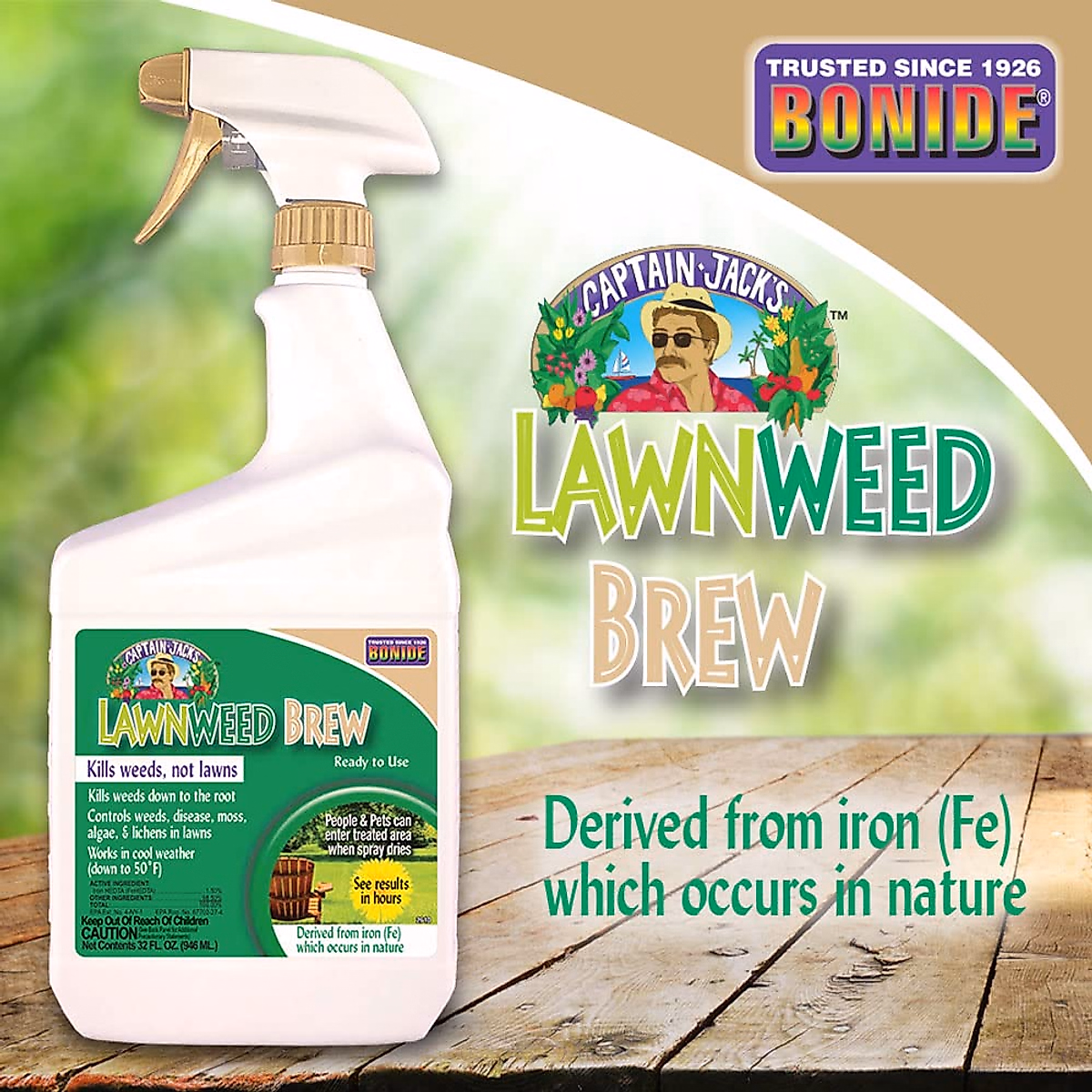Bonide Captain Jack's Lawnweed Brew, 32 oz Ready-to-Use Spray, Fast-Acting Formula Controls Weeds, Moss, Algae, Lichens & Disease