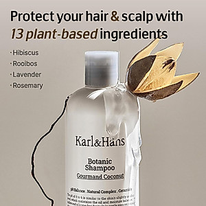 Karl&Hans Botanic Gourmand Coconut Vegan Shampoo Organic - Sulfate-Free, Moisturizing, Nourishing Shampoo with Coconut Oil&Natural Flower Extracts for Dry and Damaged Hair and Scalp Repair, 13.2 fl oz