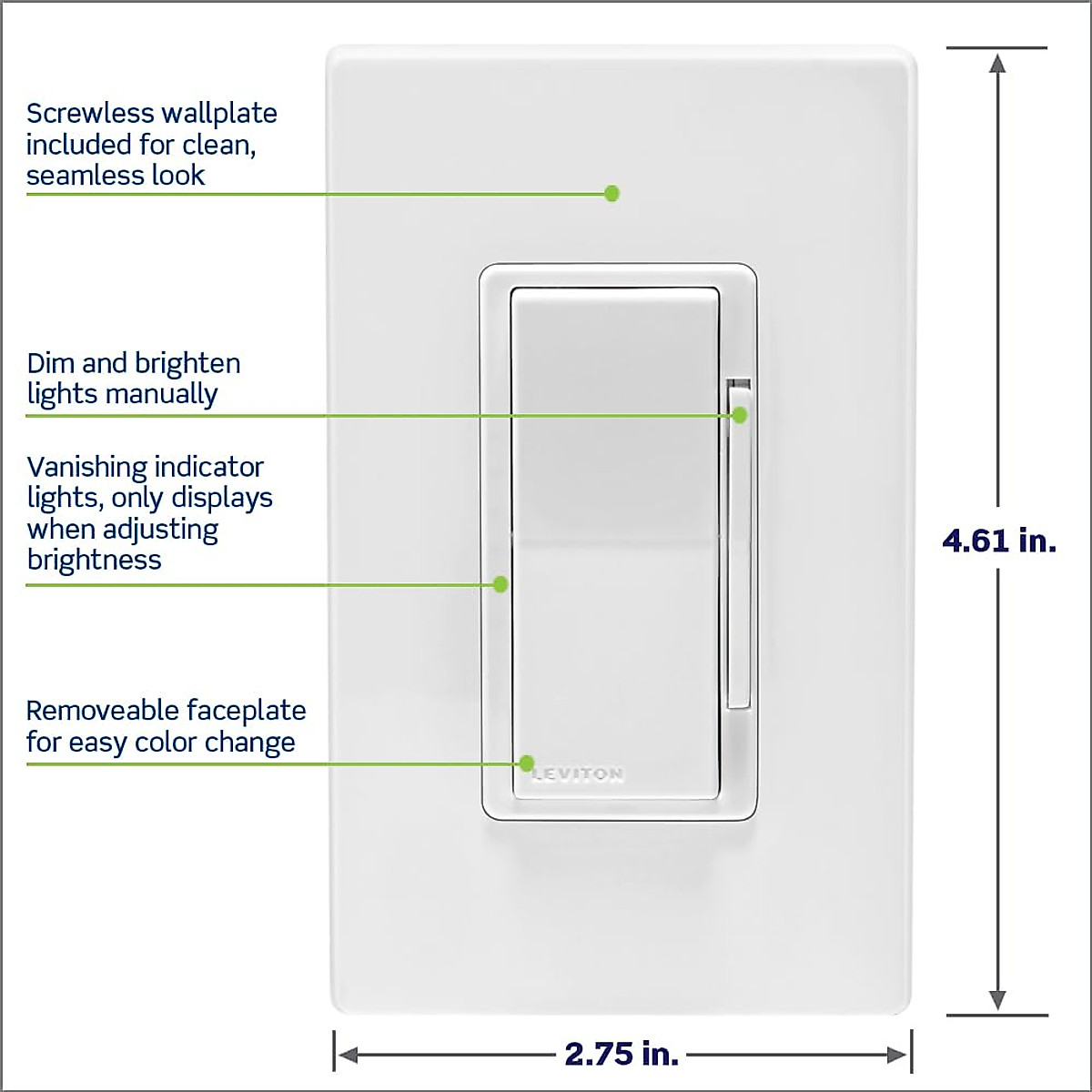 Leviton D26HD-2RW Decora Smart Wi-Fi Dimmer (2nd Gen), Works with Hey Google, Alexa, Apple HomeKit/Siri, and Anywhere Companions, No Hub Required, Neutral Wire Required, White
