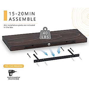 1 Pack 36" Solid Cedar Wood Floating Shelves, Brushed Finish, Wall Mounted for Home Living Room Bathroom