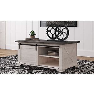 Signature Design by Ashley Camiburg Farmhouse Lift Top Coffee Table with Storage, Dark Brown