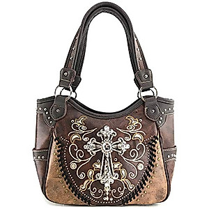 Zelris Spring Bloom Western Cross Women Conceal Carry Tote Handbag Purse Set (Brown)