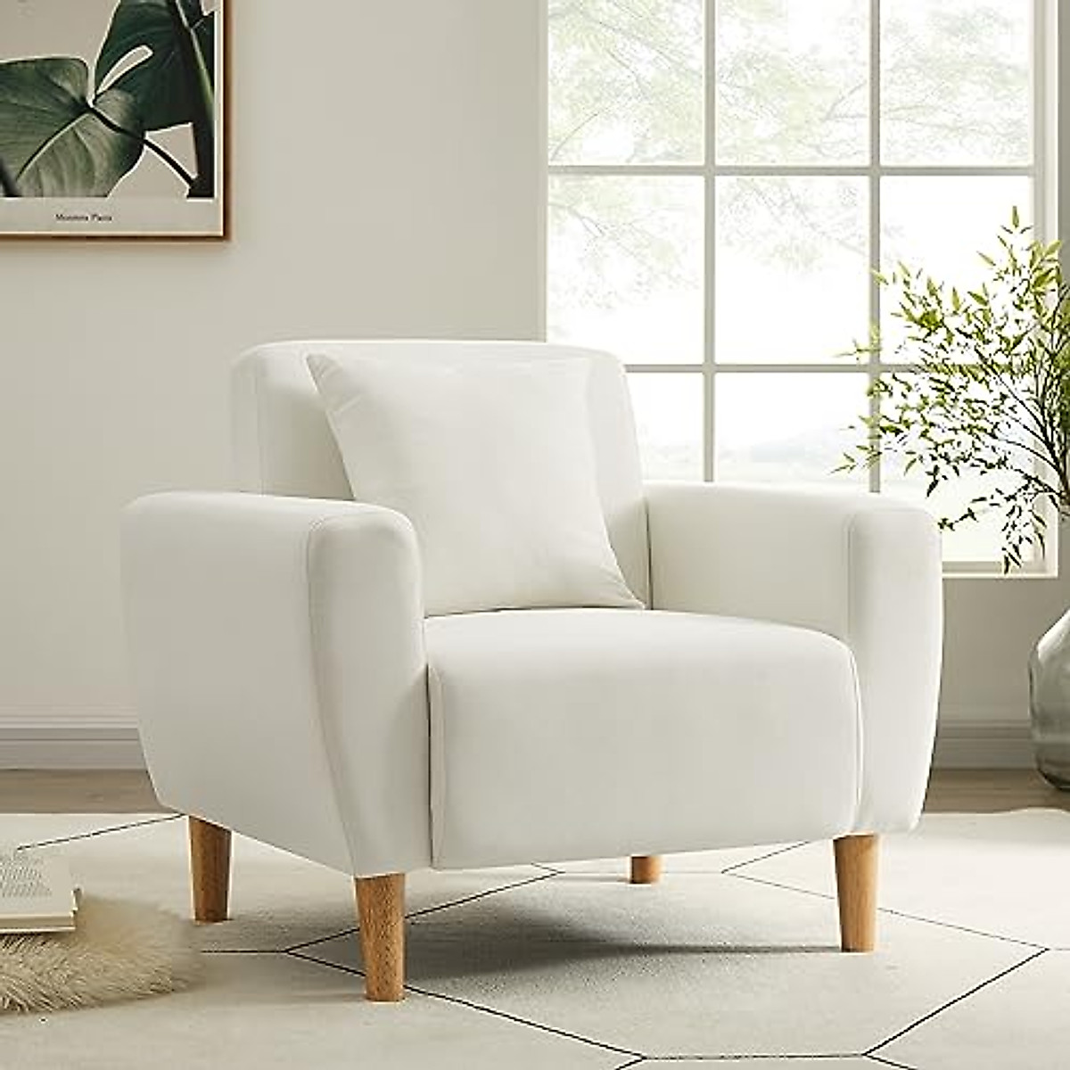 FREEHOMAE Polyester Accent Chair for Living Room Square Arm Chair with Toss Pillow Comfy Single Sofa Club Chair for Small Space