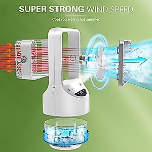 HeaBoom 90° Auto Oscillation Portable Air Conditioner, 4000mAh Rechargeable Evaporative Cooler Humidifier, Mini Conditioner with 7 Color Lights, Aroma Discs, Desk Cooling Fan, White