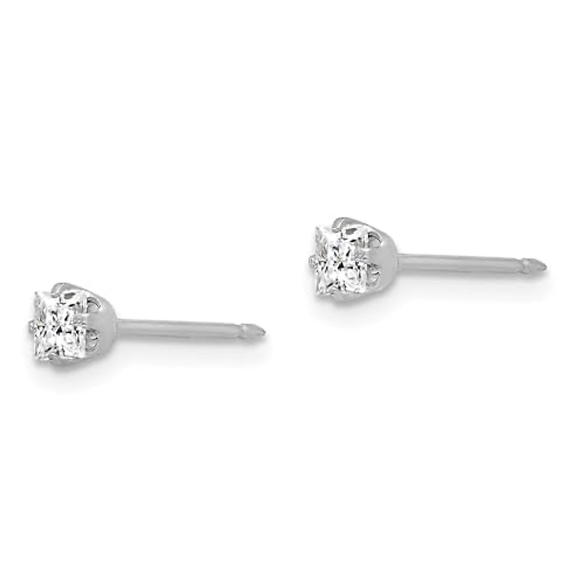 14K White Gold 3mm Square Cubic Zirconia CZ Stud Earrings