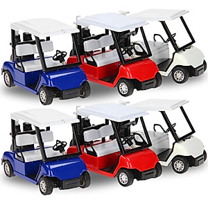6 Pack: Diecast Golf Carts Toy with Clubs, Alloy Metal Mini Model 1:20 Scale Golfcart Pullback Vehicles for Golfing Themed Office Desk Decor, Bulk Birthday Party Cake Decorations (4.75 Inches)