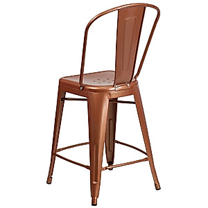 Flash Furniture Carly Commercial Grade 24" High Copper Metal Indoor-Outdoor Counter Height Stool with Back