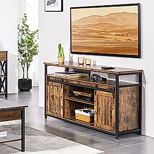 Yaheetech TV Stand Media Entertainment Center with Sliding Barn Doors for 65 Inch TV, 55 Inch TV Stand with Storage and Adjustable Shelf, Industrial TV Table for Bedroom, Rustic Brown