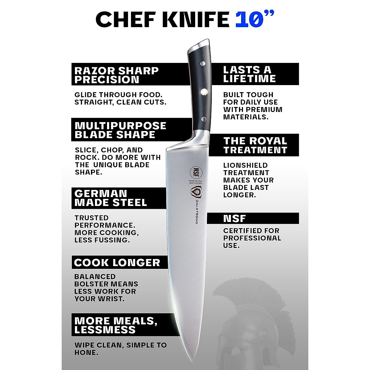 Dalstrong Chef Knife - 10 inch - Gladiator Series Elite - Forged High Carbon German Steel - Razor Sharp Kitchen Knife - Full Tang - Black G10 Handle - Sheath Included - Chef's Knife - NSF Certified