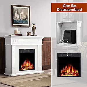 R.W.FLAME Electric Fireplace Pearl Mantel Wooden Surround Firebox, Pearl Freestanding Fireplace with Log & Remote Control,43" Fireplace TV Stand Home Space Heather, Adjustable Led Flame,750W/1500W