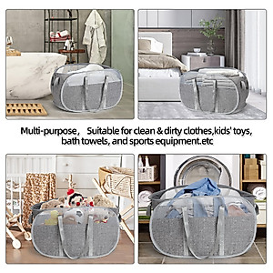 Collapsible Laundry Baskets, Foldable Mesh Clothes Hamper with Reinforced Handles, Durable Pop Up Hampers for Laundry, Tear Proof & Easy to Carry Laundry Hamper for Home, Laundry, Dorm, Travel Grey