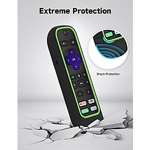 SIKAI Protective Case for ROKU Voice Remote Pro, for Roku Ultra 2020/2019 Remote, Shockproof Silicone Cover for Roku Ultra 4800R 4670R RCS01R Voice Remote Pro Anti-Lost with Loop (Black-Glow Green)