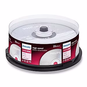 Philips DVD+RW Blanks (4.7 GB Data/120 Minutes Video, 1-4x Speed Recording, 25 Spindle)