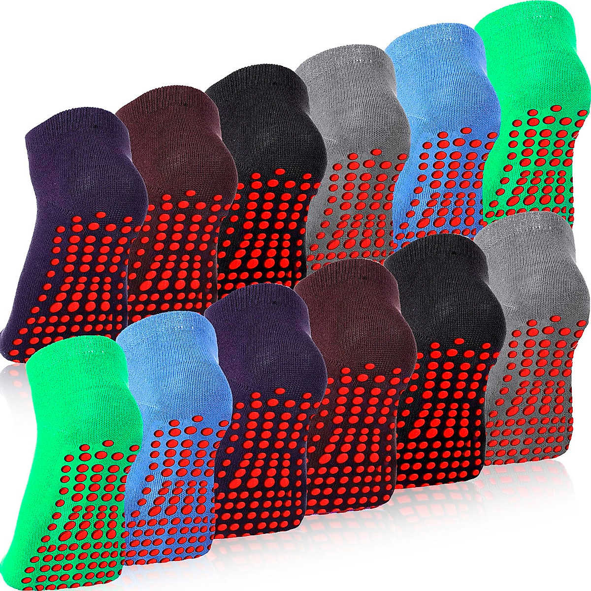Geyoga 12 Pairs Non Slip Socks Ankle Grip Anti Skid Socks for Boys Toddlers Girl(Multicolor, 5-11 Years)