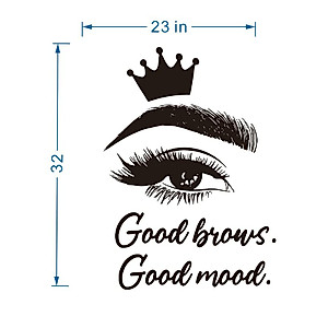 UILMNIY Beauty Eyes with Crown Eyelash Eyebrow Wall Decor Stickers Good Brows Good Mood Quote Lashes Wall Decal Make Up Eye Studio Decoration Mural AFN39