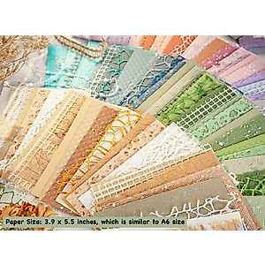 96 Sheets Textured Scrapbook Paper and Mesh Fabric Assorted Set - 6 Pack Mixed Special Paper for Scrapbooking Planner Bullet Junk Journal Supplies Mixed Media Collage Card Embellishments 3.9x5.5 Inch