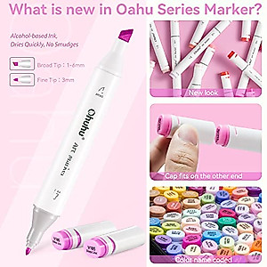 Ohuhu Pastel Markers Alcohol Based - Double Tipped Art Marker Set for Artists Adults' Coloring Sketching Illustration - 48 Colors + 1 Alcohol Markers Blender - Chisel & Fine - Oahu of Ohuhu Markers