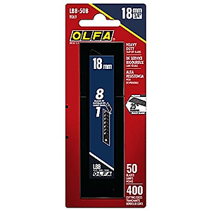 OLFA 18mm Heavy-Duty Ultra-Sharp, Snap Off Replacement Blades, 50 Blades (400 segments) LBB-50B - Snap-Off Utility Knife Replacement Blades, 25% Sharper than Silver, Fits most 18mm Utility Knife