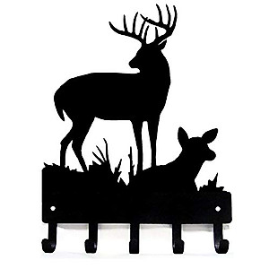 The Metal Peddler Deer Family #2 Key Rack Hanger - Small 6 inch Wide - Made in USA; Wall Mount
