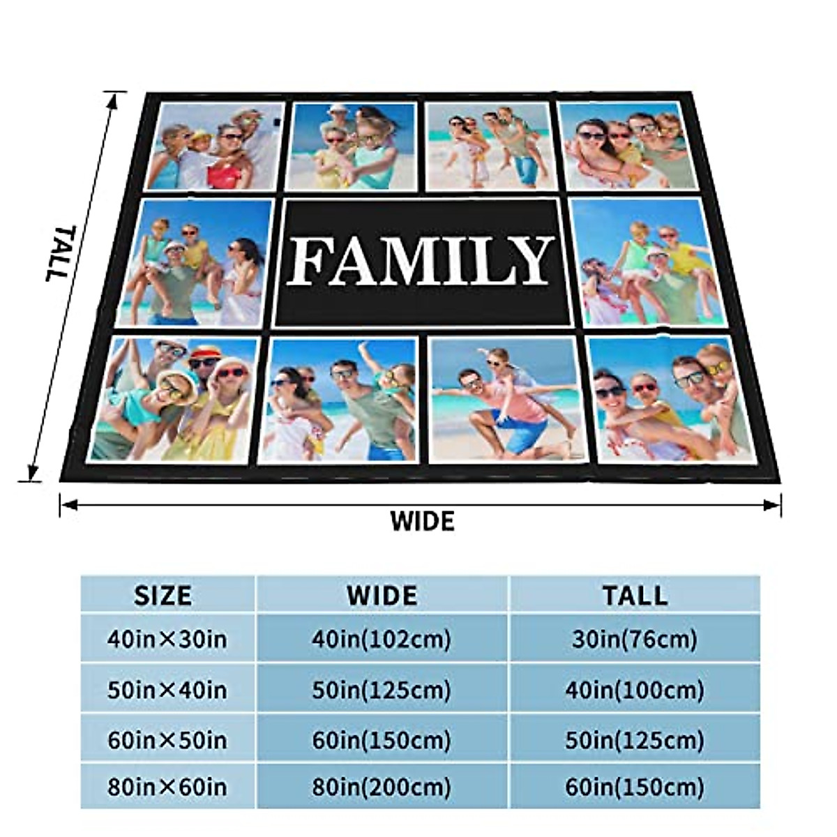 Sycamo Family Custom Blanket with Photo Personalized Picture Blanket Customized Throw Blanket Gifts for Anniversary Wedding Birthday Christmas New Year Gift from Family Member 10 Photo Collage