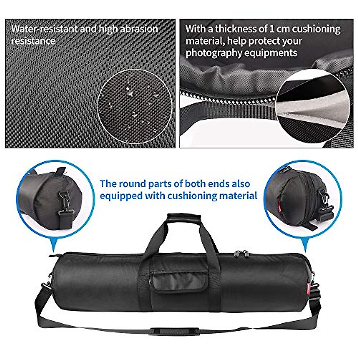HEMMOTOP Tripod Carrying Case Bag 25.6x7x7in/65x18x18cm Heavy Duty with Storage Bag and Shoulder Strap Padded Carrying Bag for Light Stands, Boom Stand, Tripod,Mic Stand and Tent Pole