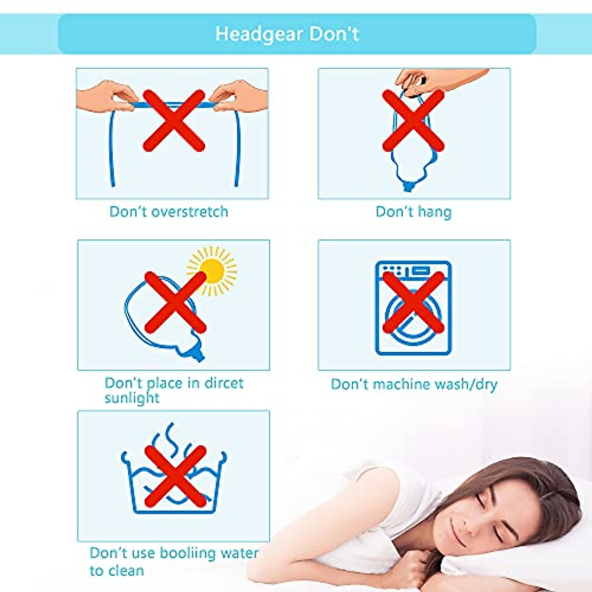 Airfit P10 / N30 Headgear Strap Upgraded CPAP Mask Replacement Straps Fully Adjustable Design Quickfit Elastic Fit for Resmed P10 / N30 Nasal Pillow System - Blue//Grey (2-Pack)