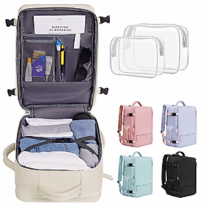 Getravel Travel Backpack For Women, Airline Approved Personal Item Bag, Carry On Backpack,17 Inch Laptop School Backpack, Waterproof Casual Overnight Bag, Hiking Backpack (Beige)