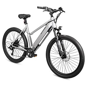 Schwinn Marshall Electric Hybrid Bike for Adults, Small/Medium Step-Thru Aluminum Frame, 250W Motor, 7 Speed, 27.5-Inch Wheels, Gloss Grey