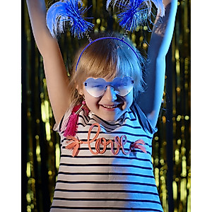 12 Pcs Tinsel Wrapped Ponytails Headband with Heart Shape Sunglasses Costume Party Faux Feather Headwear Bopper for Festival(Blue)