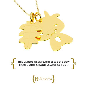 Hollamamma Cow Hamsa Hand 24 Karat Gold Pendant Necklace for Women (24")