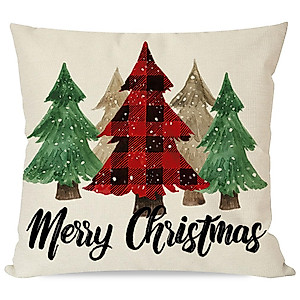PANDICORN Christmas Pillow Covers 16x16 Inch Set of 4 Red Black Buffalo Plaid Christmas Tree Truck Outdoor Farmhouse Decorations Xmas Winter Holiday Decorative Throw Pillow Cases for Couch Home Decor
