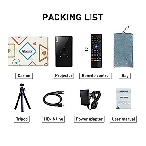 QINTAIX Mini Pico HD Projector Smart Android6.0 OS,2GB RAM,HD Input, Auto Vertical Keystone Correction - Miracast and Airplay Function,5Ghz WiFi +BT4.1, DLP with LED Google Play Store Projector