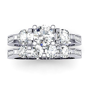 Dazzlingrock Collection 1.40 Carat (ctw) 14k Round Diamond Women Wedding Ring Set with Matching Wedding Band, White Gold, Size 5